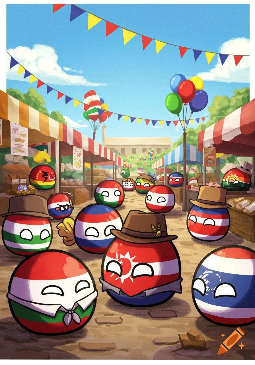 Cartoon Israel and Japan countryballs at a wedding under an arch ...