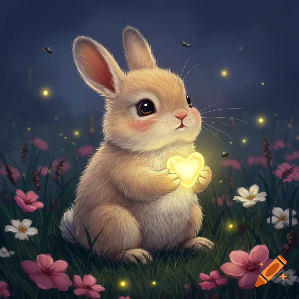 Two loving, human-like rabbits kissing in a field of roses against a ...