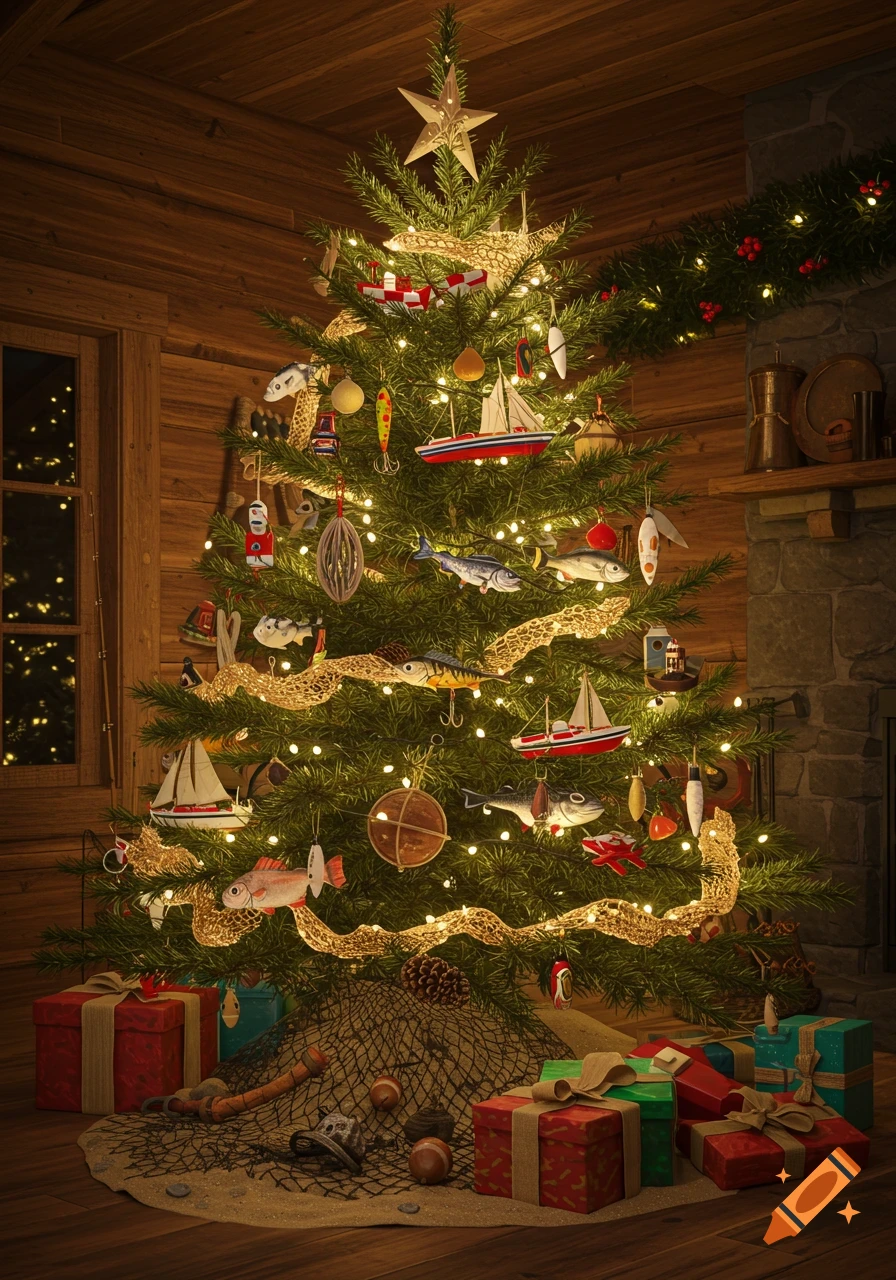 A brightly decorated Christmas tree with colorful ornaments, tinsel ...