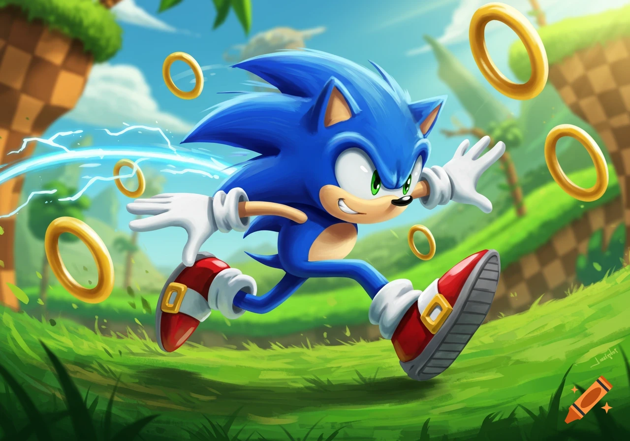 Tired, sleepwalking Sonic the Hedgehog with glowing rings in a dark ...