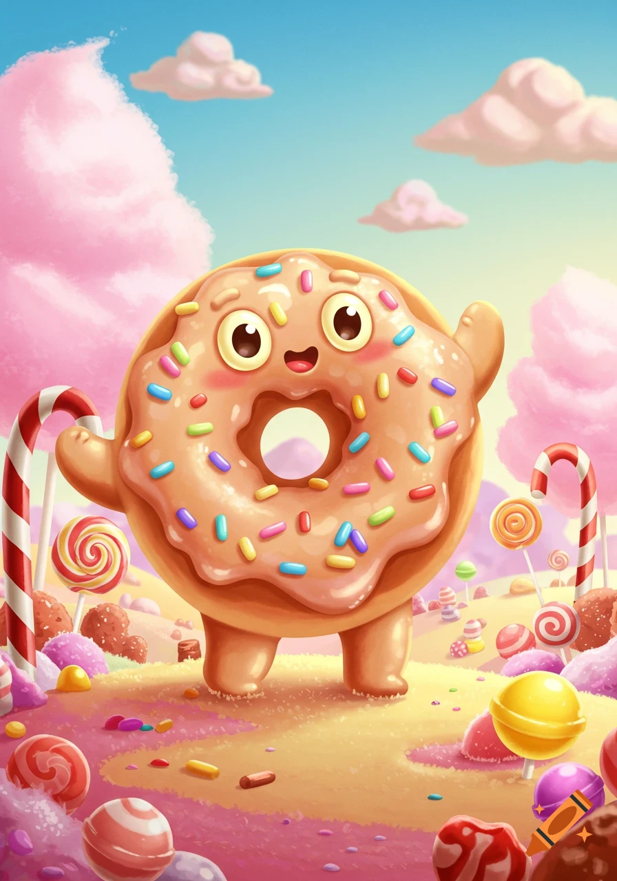 A smiling blue towel character waves next to a small brown character ...