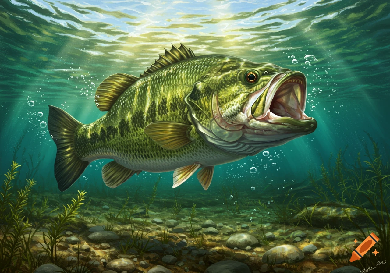 A surreal electric guitar with a fish head and tail rests on the sandy ...