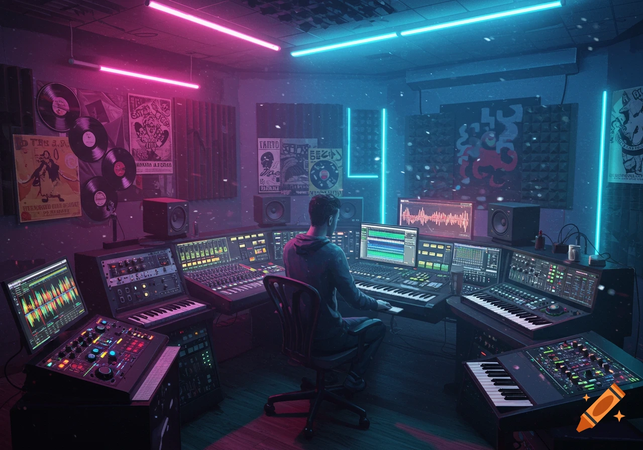 A modern, dark grey audio mixer with a screen displaying colorful level ...