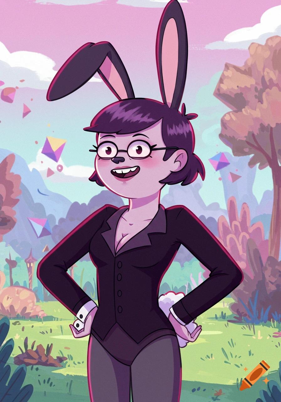 Cartoon Eileen from Regular Show, wearing a black reverse bunny suit ...