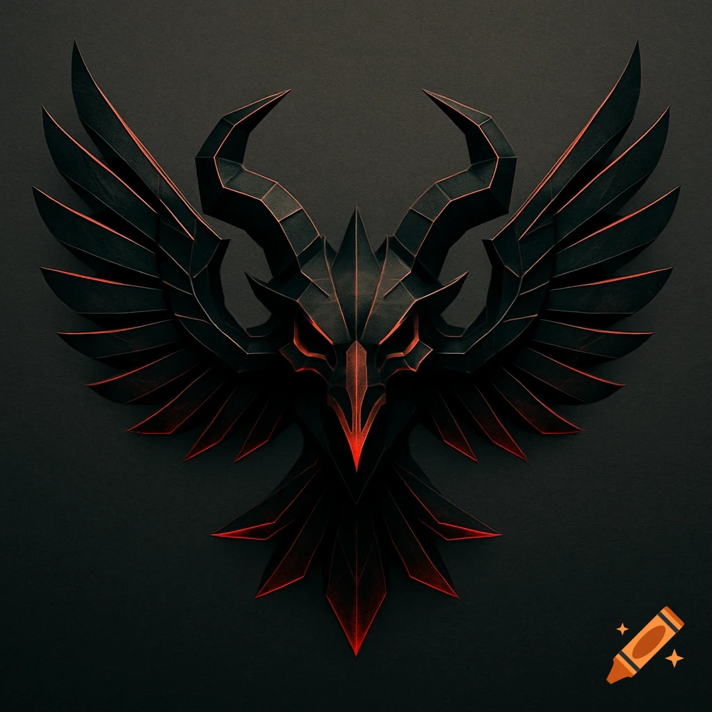 Stylized black falcon emblem with spread wings, clutching a ring in its ...