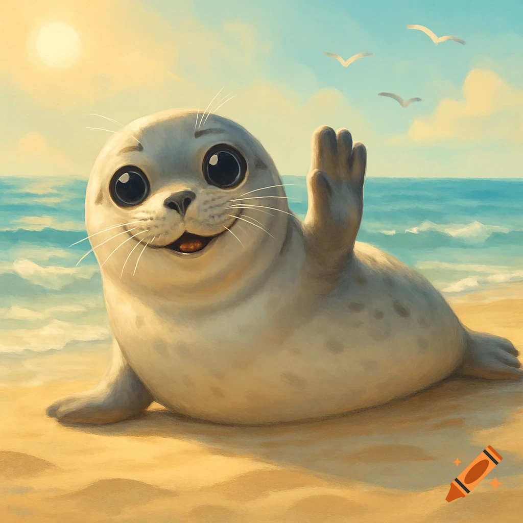 Cute baby seal wearing a Santa hat on snow with "Merry Xmas Kaden ...