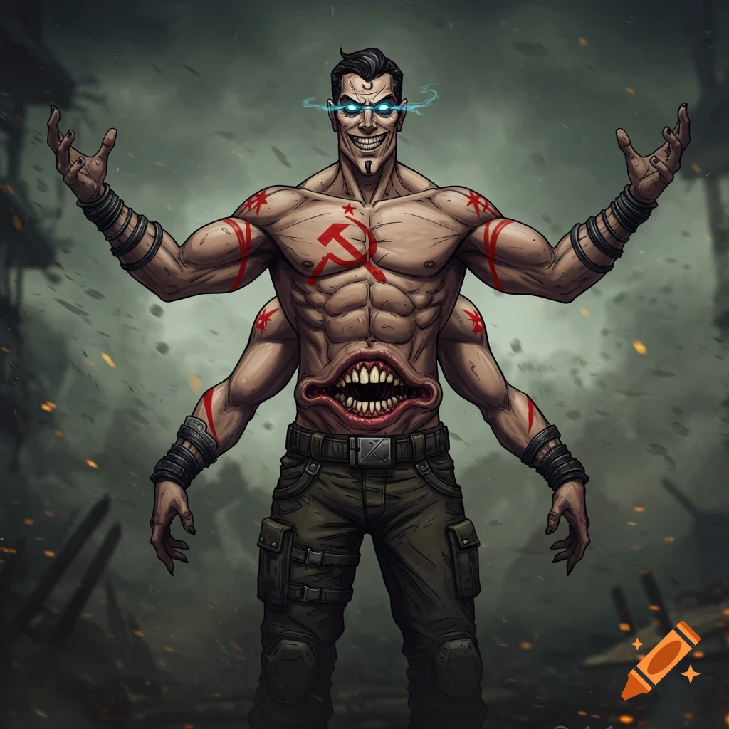 A muscular anime-style character, reminiscent of Hokuto no Ken, in a ...