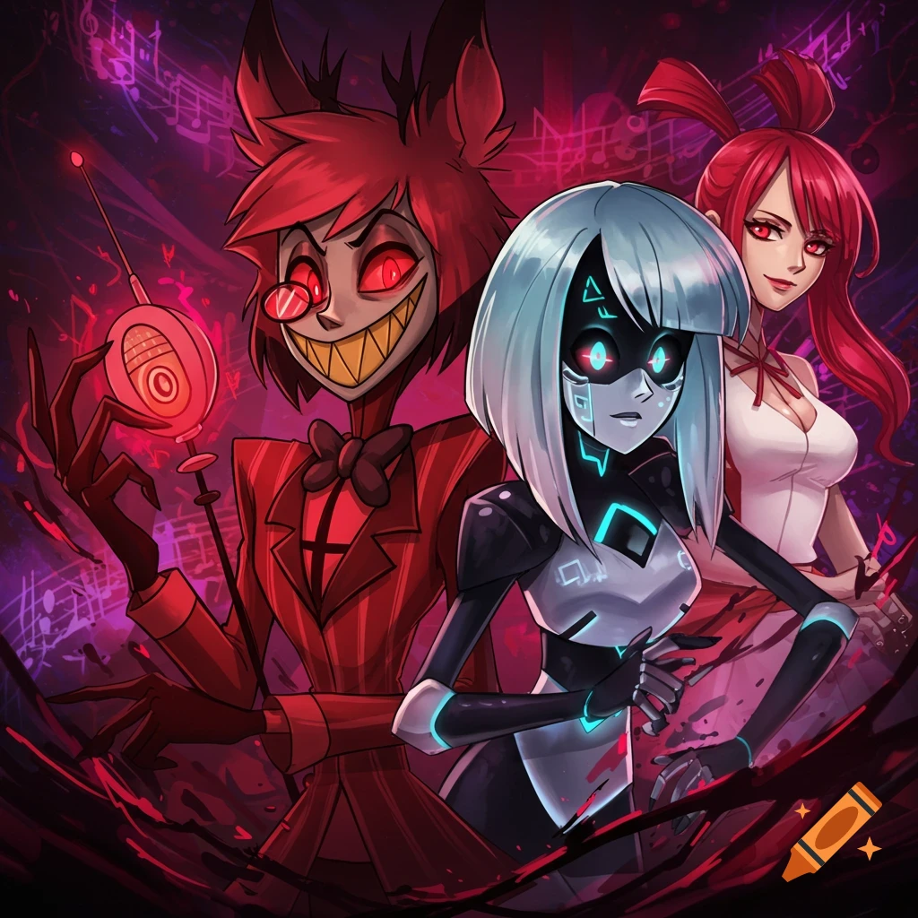 Hazbin+hotel+alastor+and+vox+old created on Craiyon