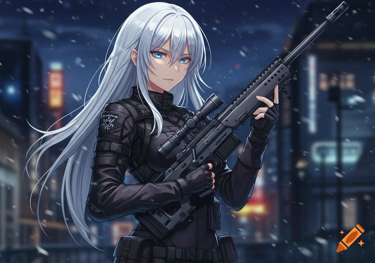 Blonde anime female soldier with a ponytail running with a rifle ...