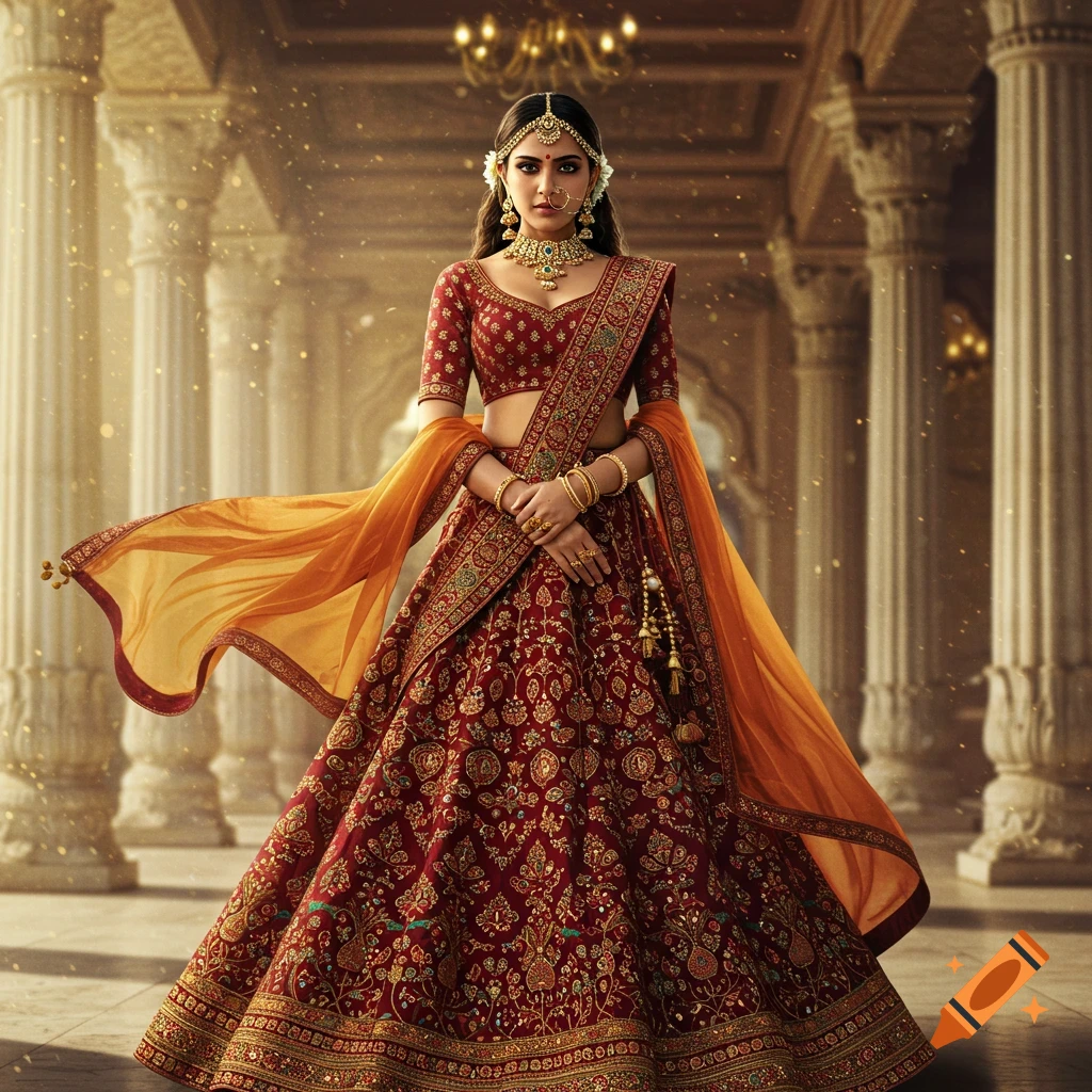 Fashion model showcasing traditional sharee and bangles on Craiyon