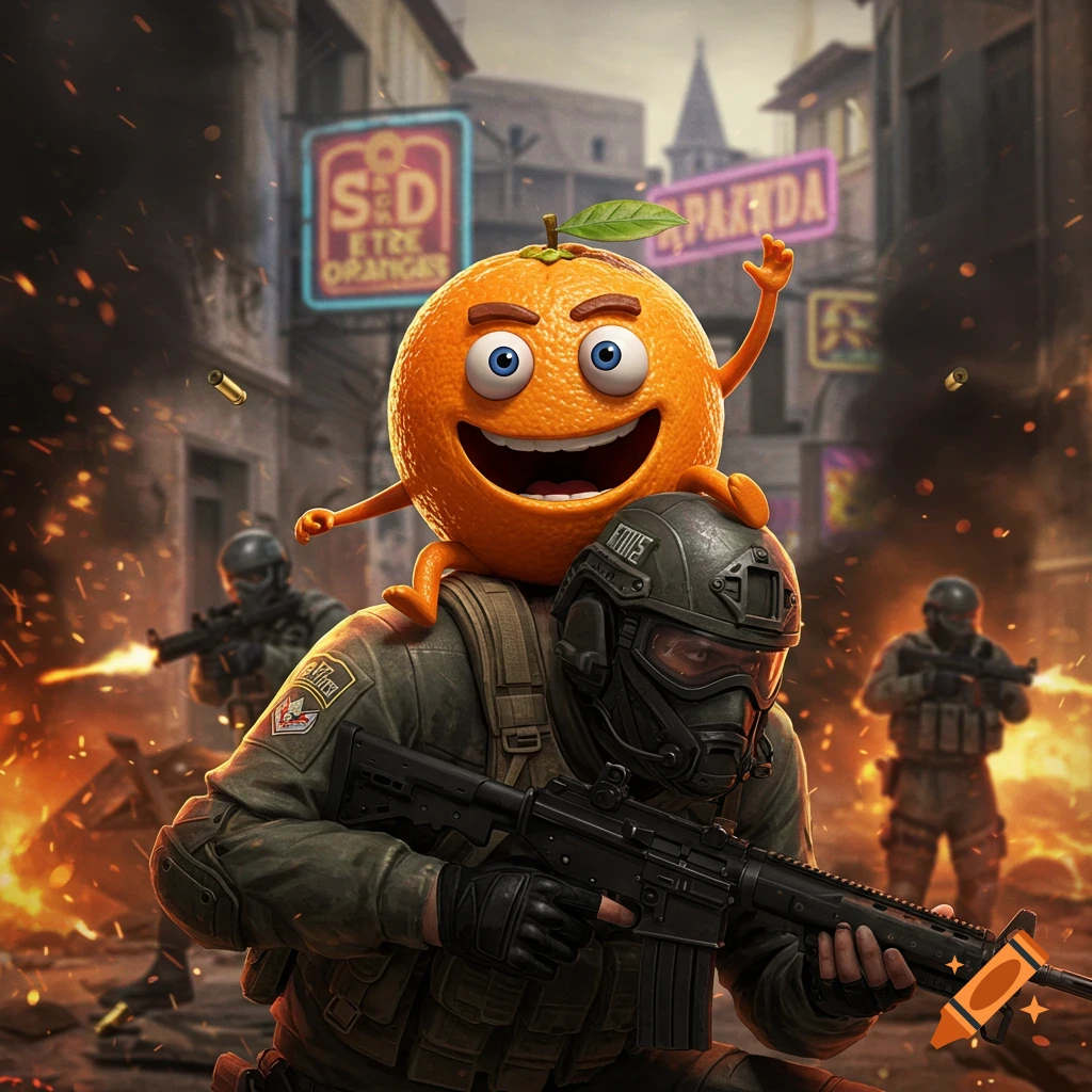 A grim, anthropomorphic pickle soldier in a camouflage uniform holds an ...