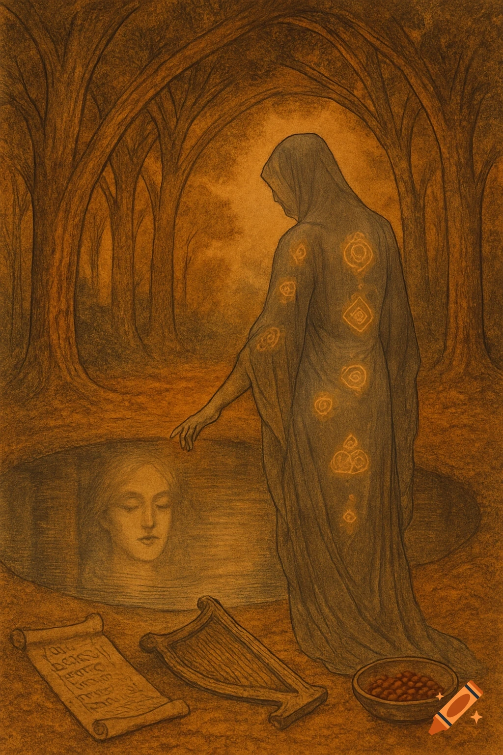 Enlightened spirit walking up a hill under a starry sky with planets ...