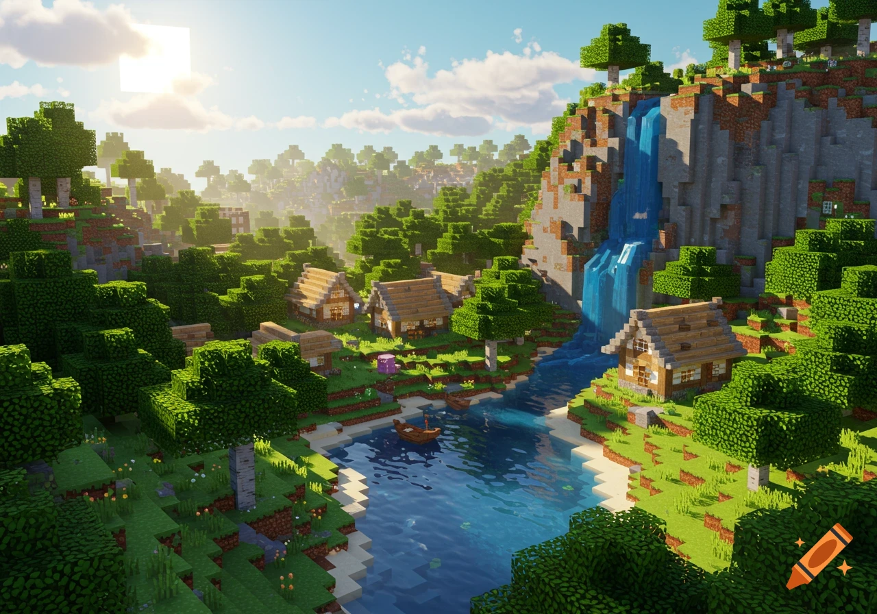 A realistic Minecraft-style high-tech laboratory with glass domes and ...