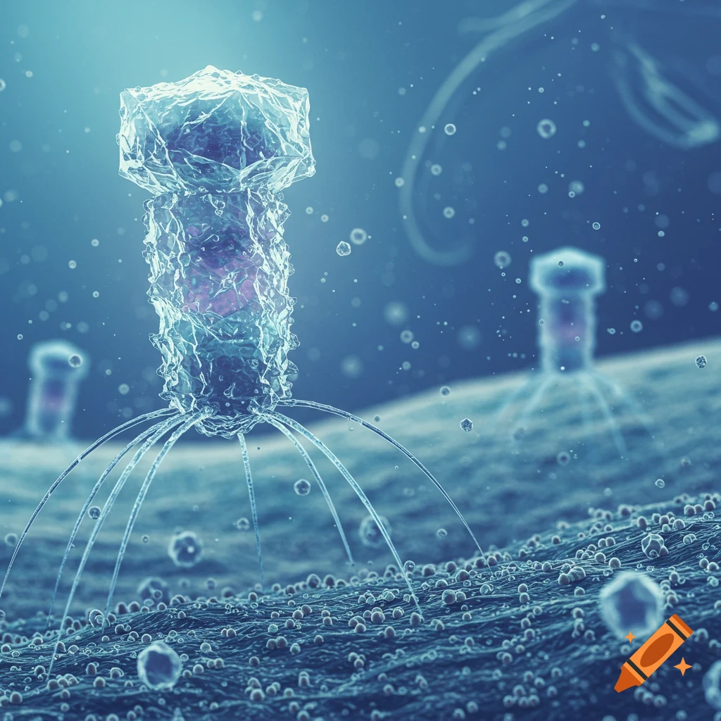 A large cyan ice crystal stands among smaller clear ice crystals on a ...