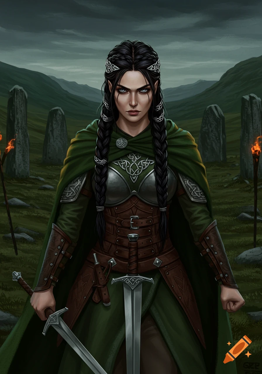 Portrait of a blonde elvish child with green eyes, wearing a green ...