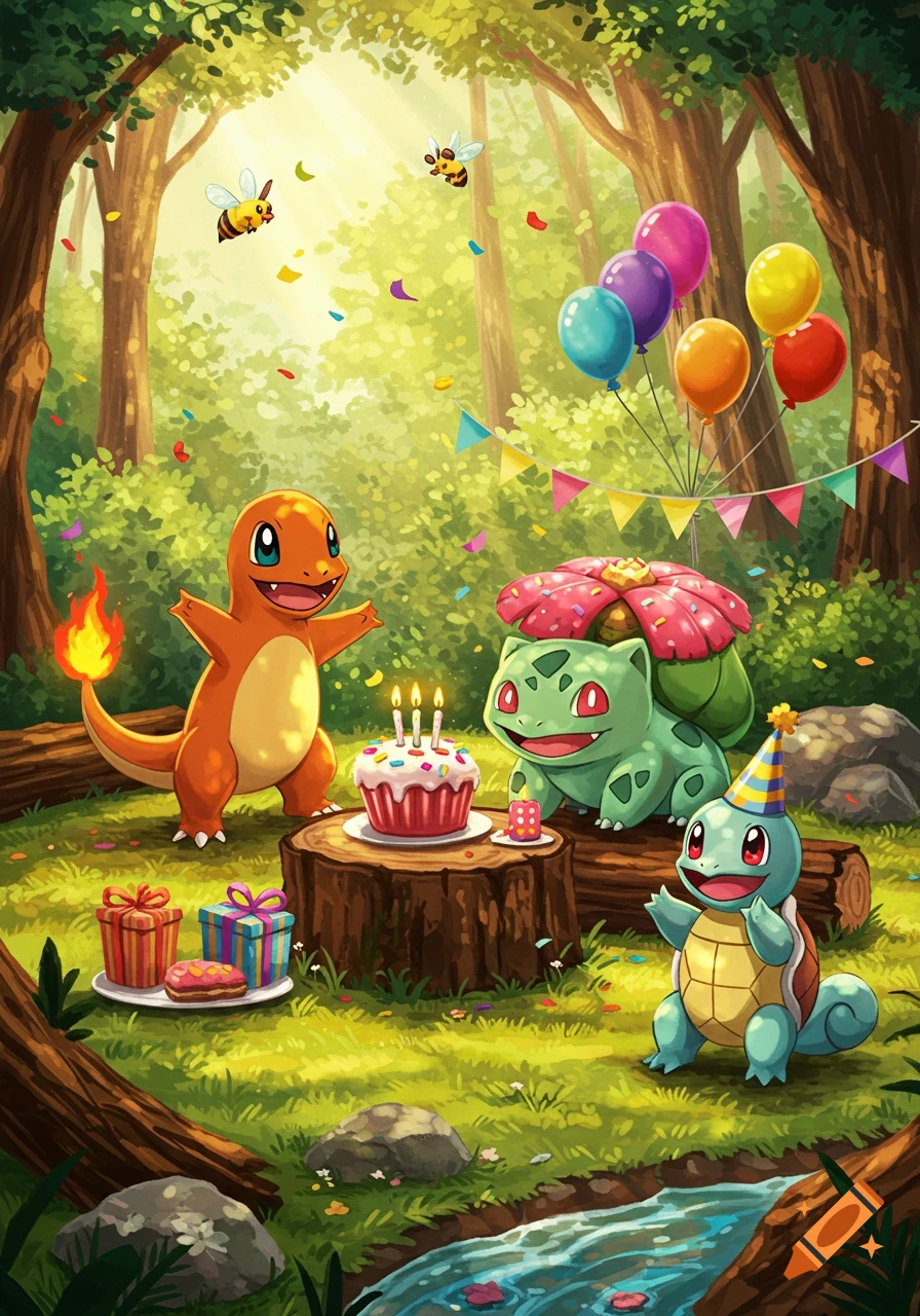 Pikachu and other Pokemon celebrate a 50th birthday with a large tiered ...