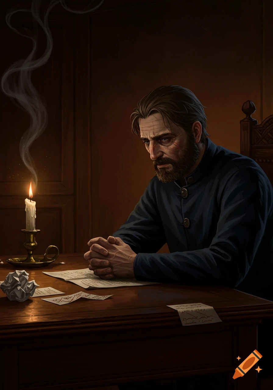 Illustration of a man in old-fashioned peasant clothes, hands on head ...