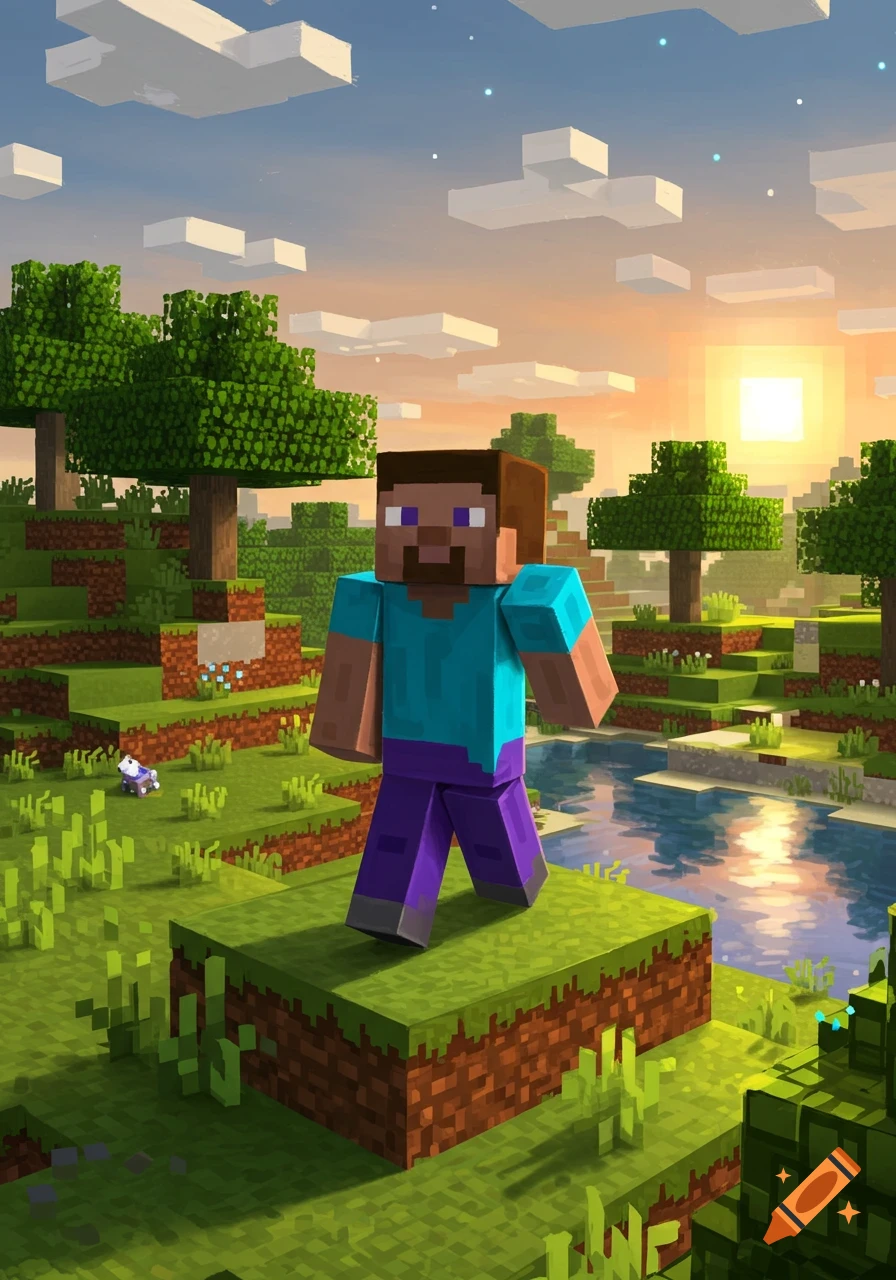 Minecraft character Steve holds a fiery chicken leg in a pixelated ...