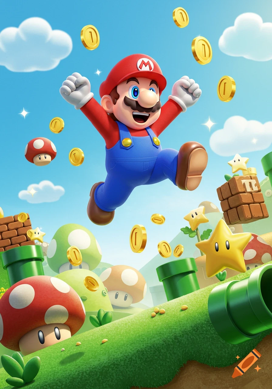 Mario and Luigi stand in a vibrant Super Mario Bros. landscape with a ...
