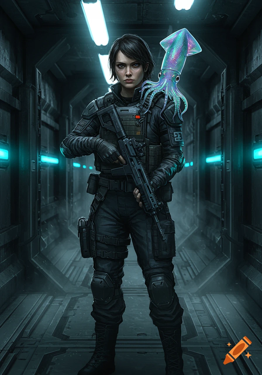 Anime painting of a man with long dark hair in post-apocalyptic gear ...