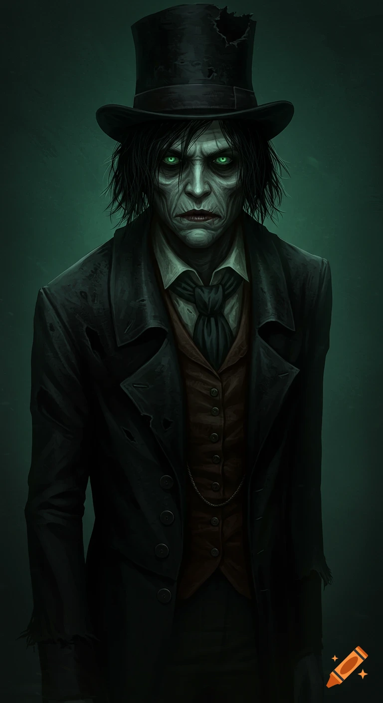 A gaunt, unsettling man in a battered top hat and frayed Victorian ...
