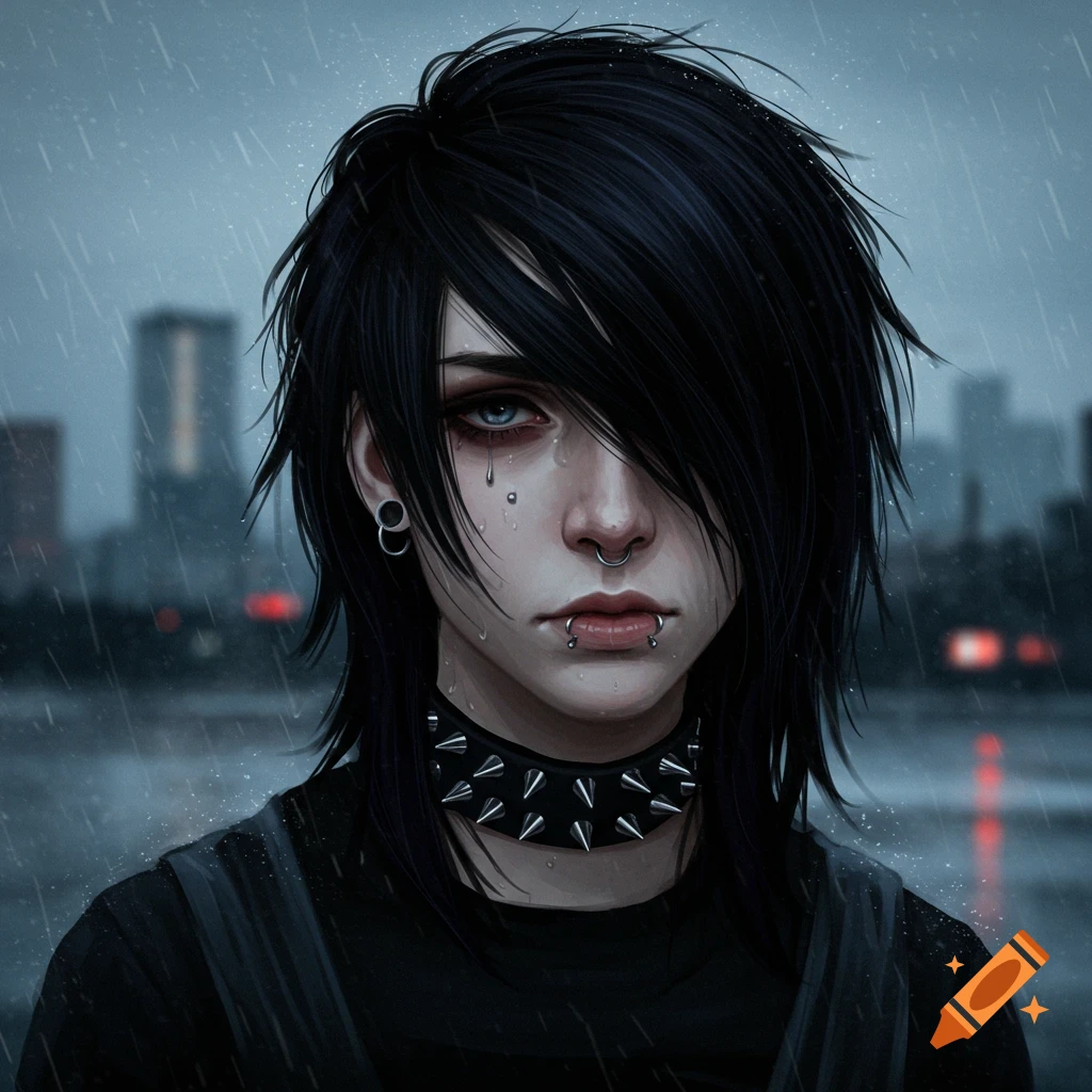 Emo boy with fringe hanging over his eyes on Craiyon