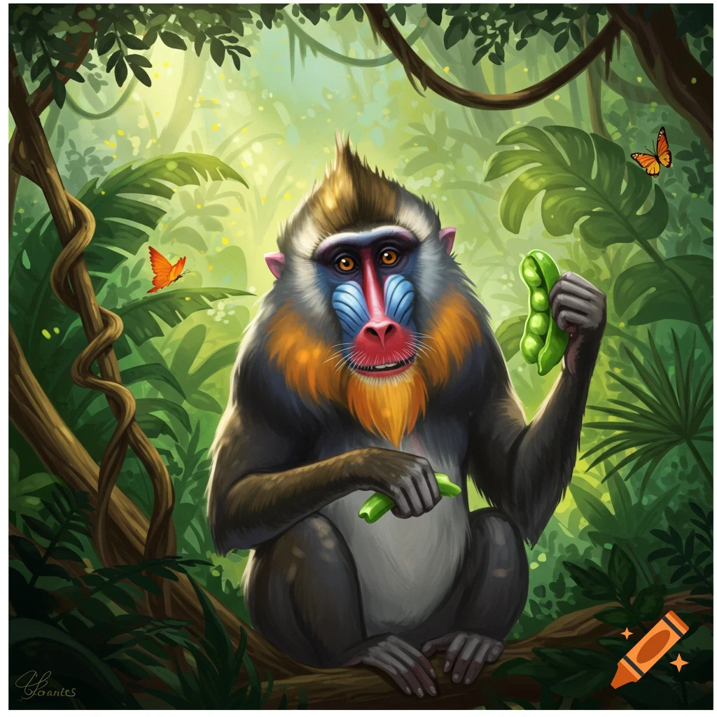 Illustrated black squirrel with red stripe and bushy tail on a tree ...