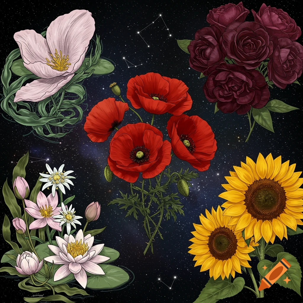 Distressed circular logo with a Cistus flower and pearl in the center ...