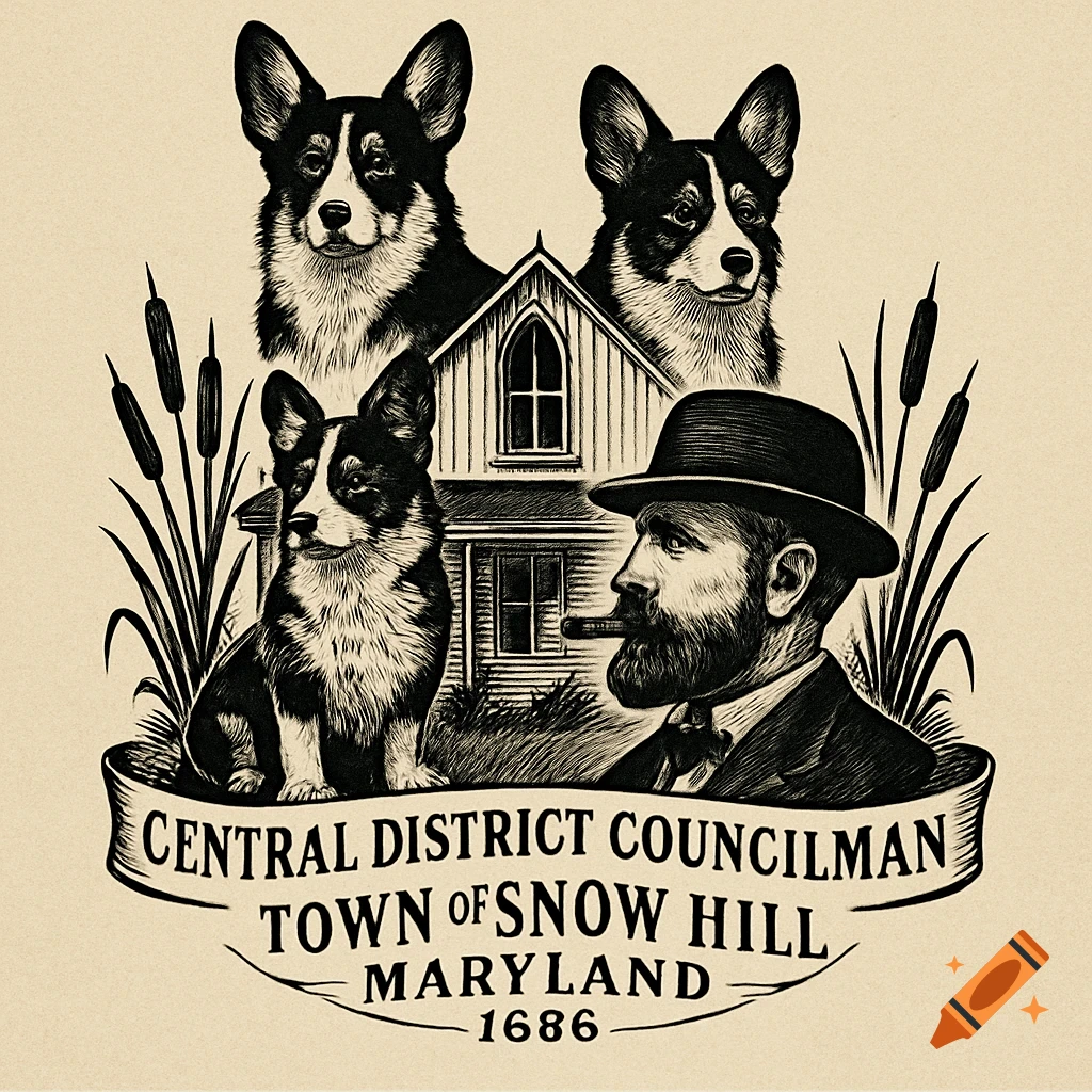 Black line art logo with a crown, olive branches, and text 'The ...