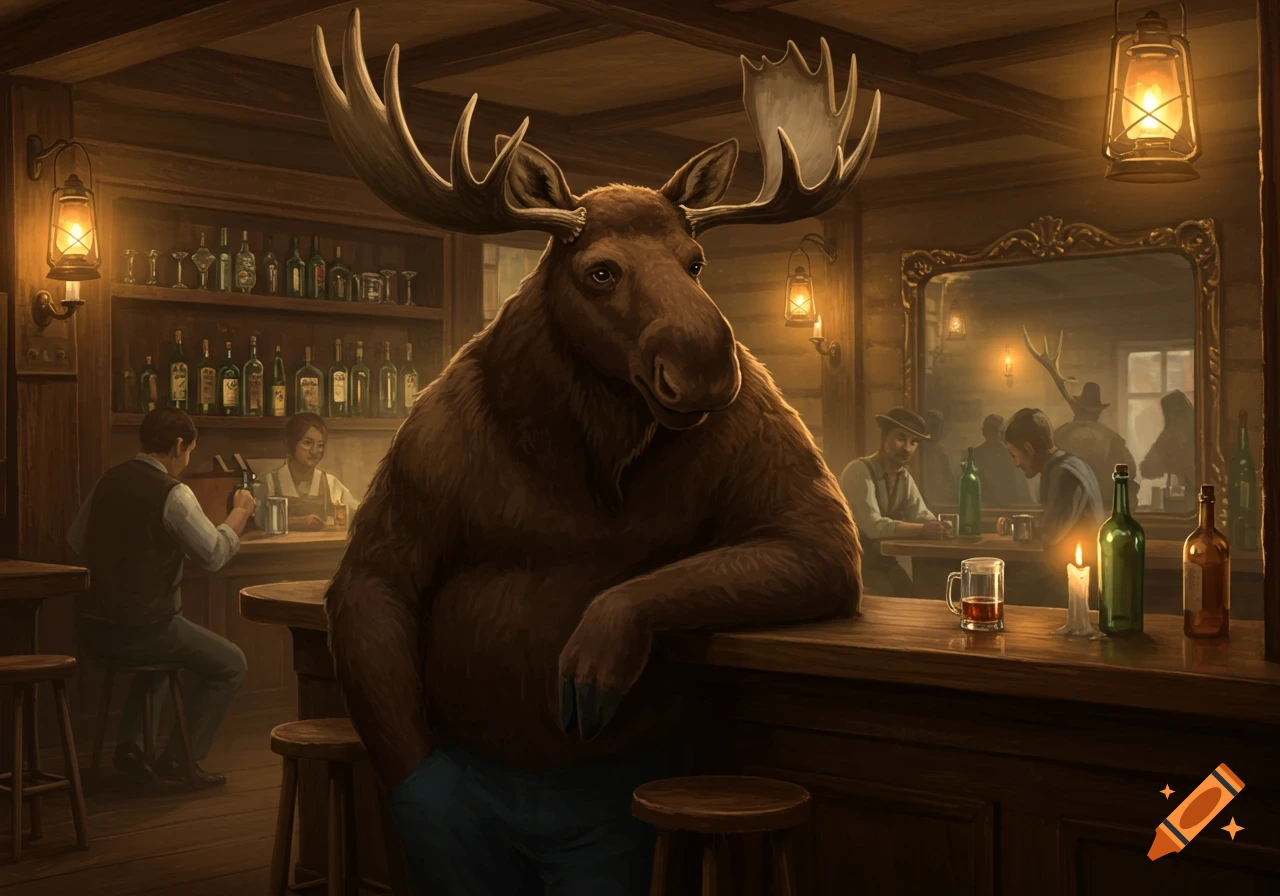 Photorealistic hunting cabin interior with deer and bear taxidermy ...