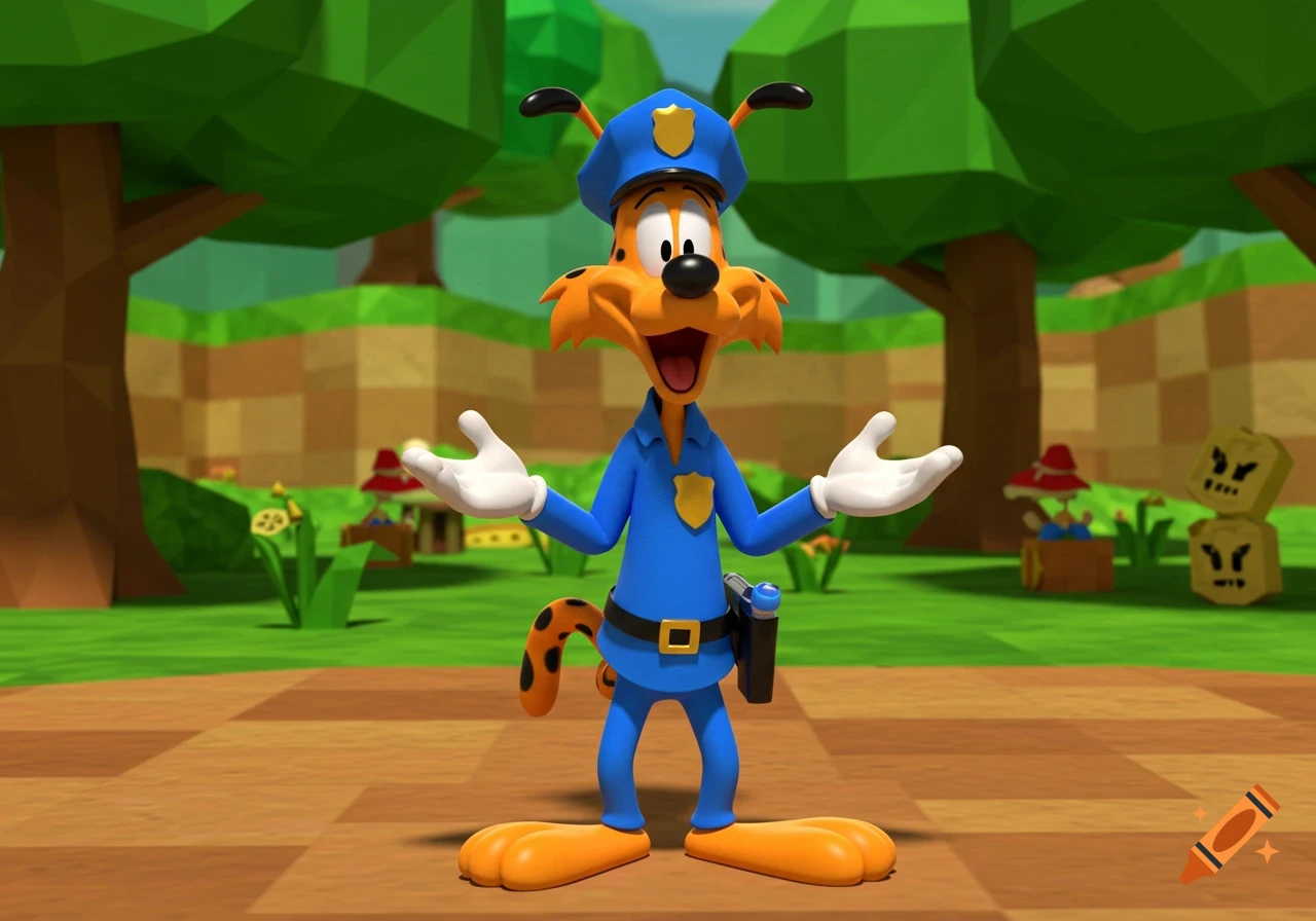 Bonkers the cartoon bobcat, dressed as a police officer, stands with ...