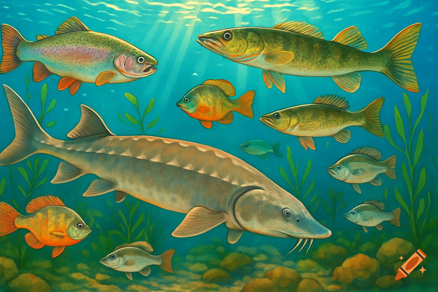 2+fish+round+painting created on Craiyon