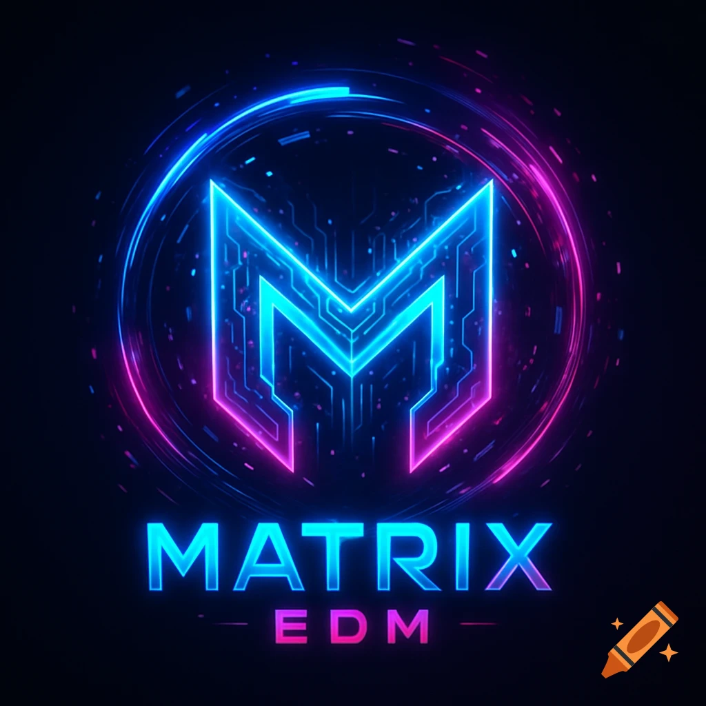 A futuristic tech logo with a glowing blue bed icon, surrounded by orbital rings, above the ...