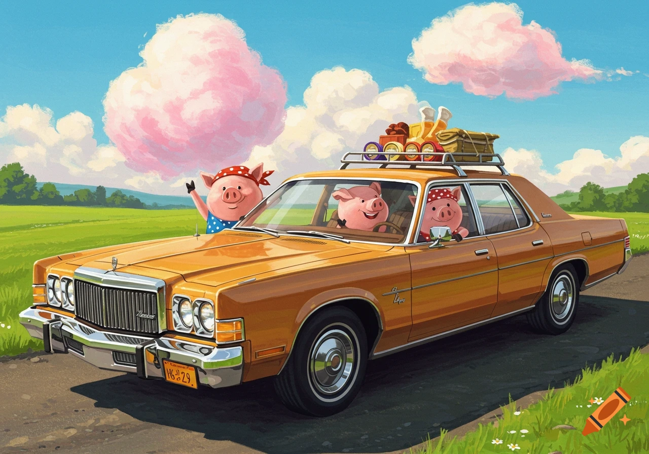 Cartoon Pigs in Car created on Craiyon