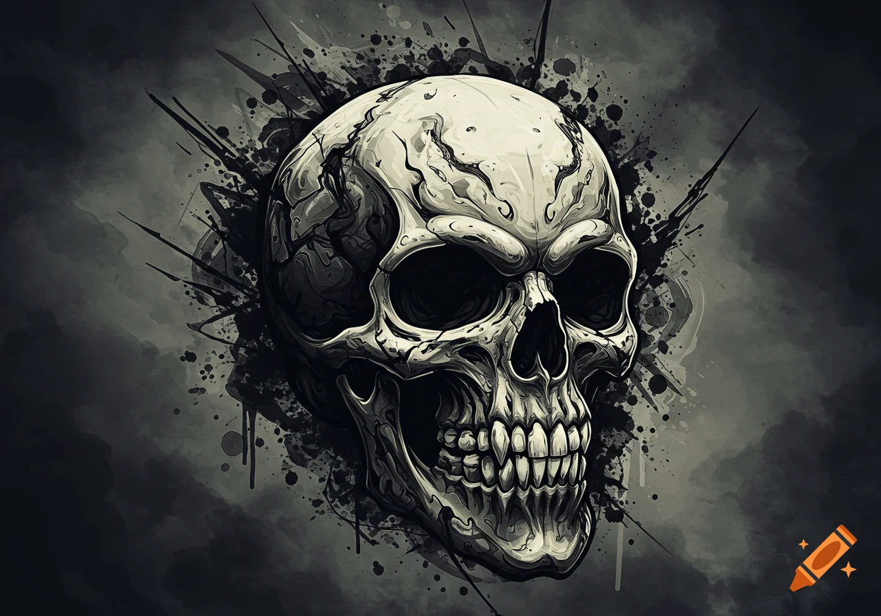 A fierce, stylized skull wearing a studded biker jacket with smoking ...