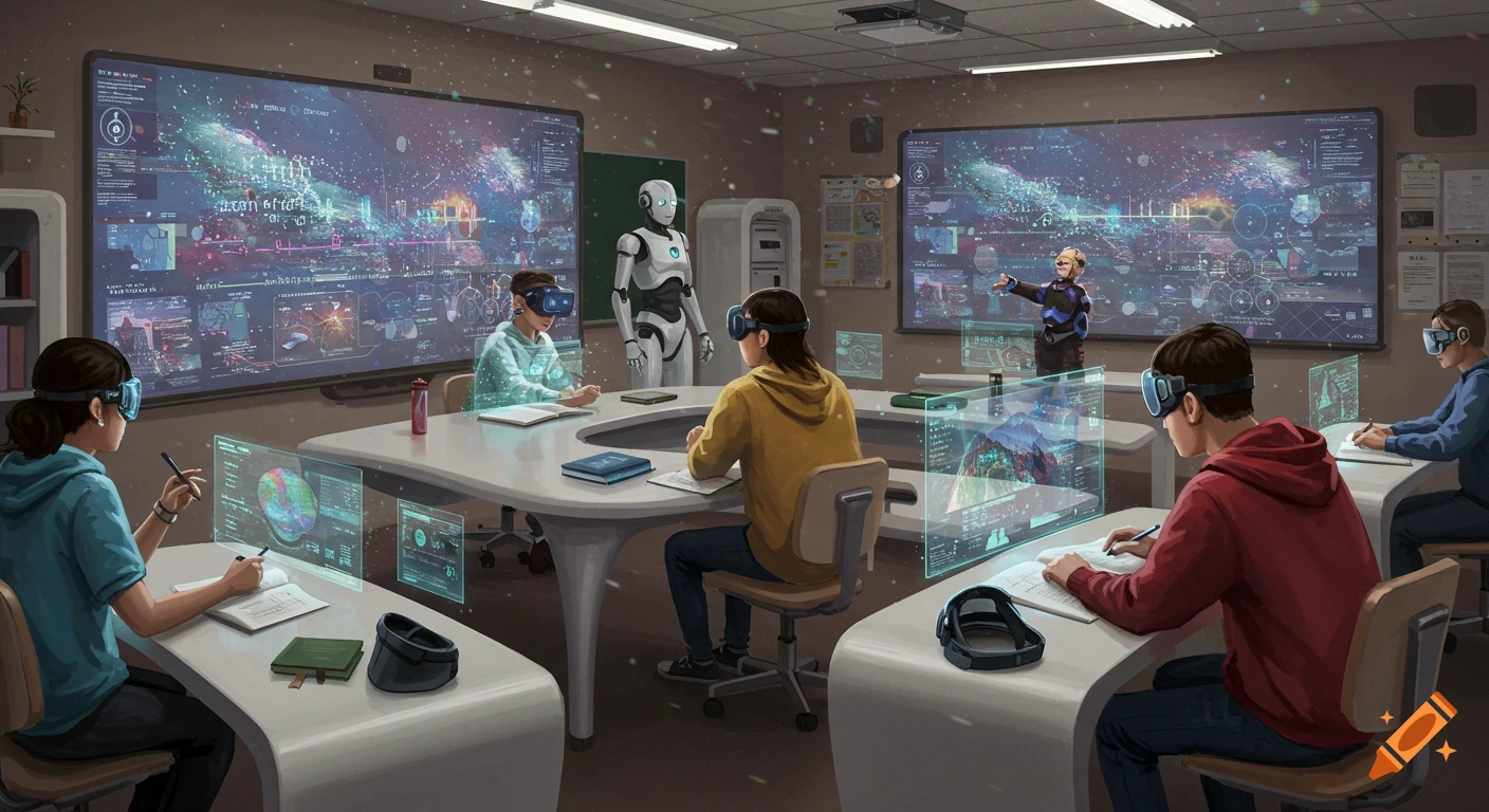 A family of four wearing VR headsets, playing a futuristic car racing ...