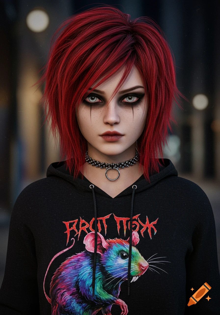 A woman in a neon green circuit board patterned corset, black spiked ...