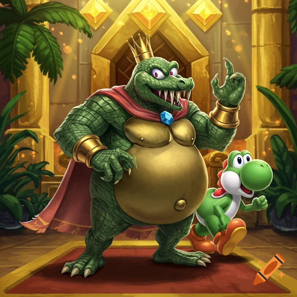 Cartoon illustration of King K. Rool sitting under a large tree ...