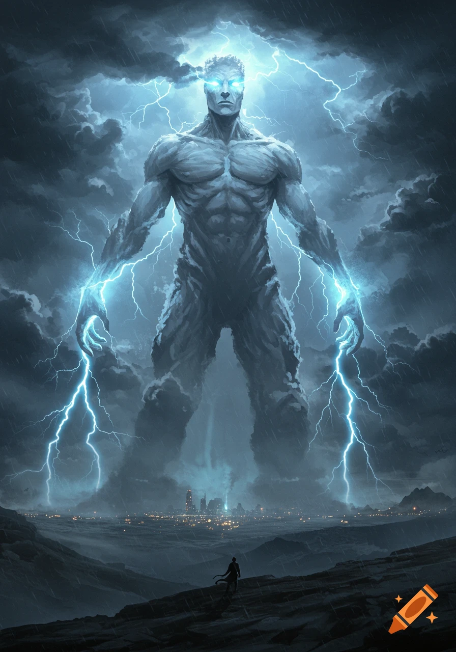 A pale blue-skinned, bald figure in flowing robes, with a glowing halo ...