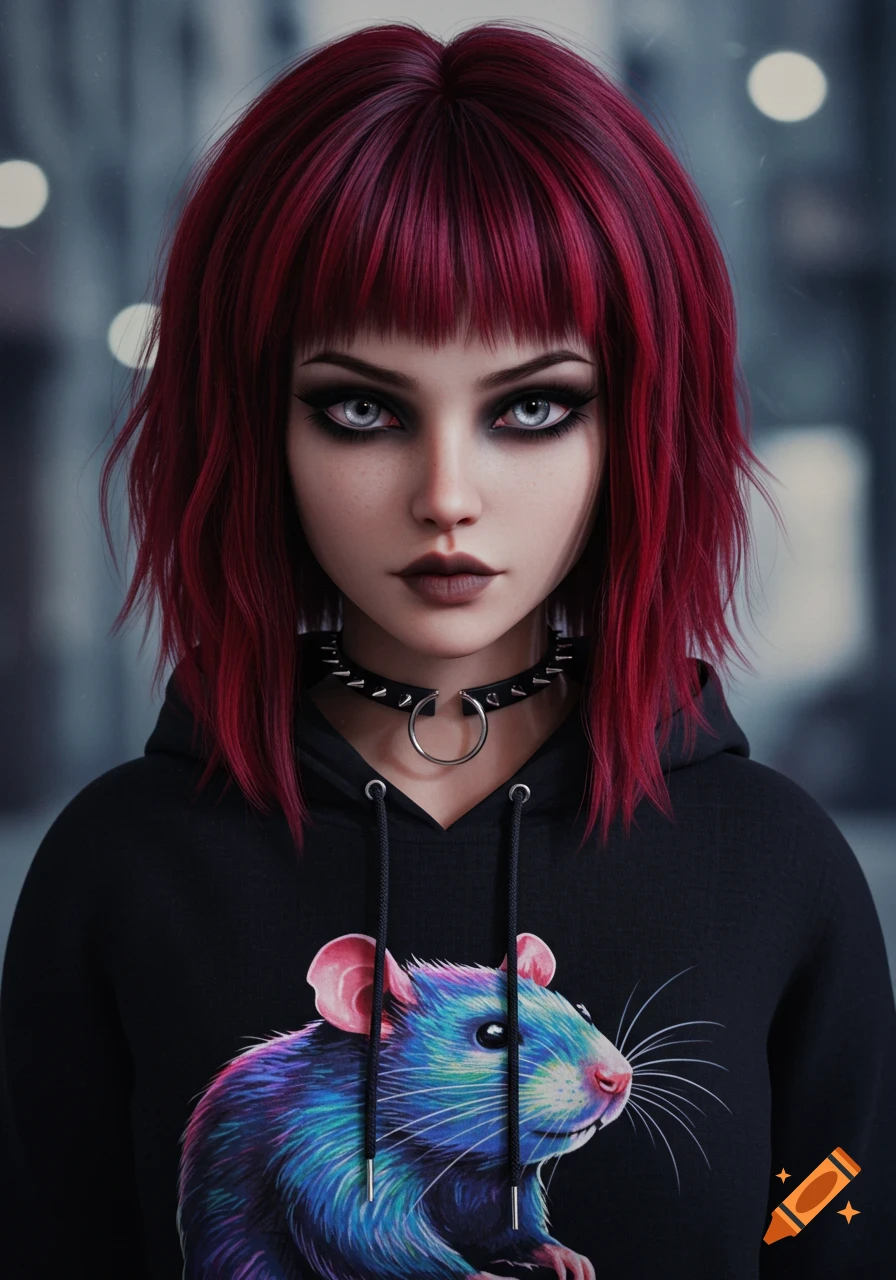 Realistic digital art portrait of an emo woman with red shaggy hair ...