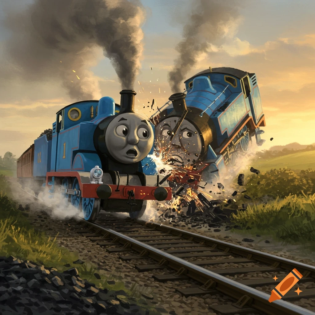 A cheerful cartoon lemon wearing a conductor's hat waves from a blue ...