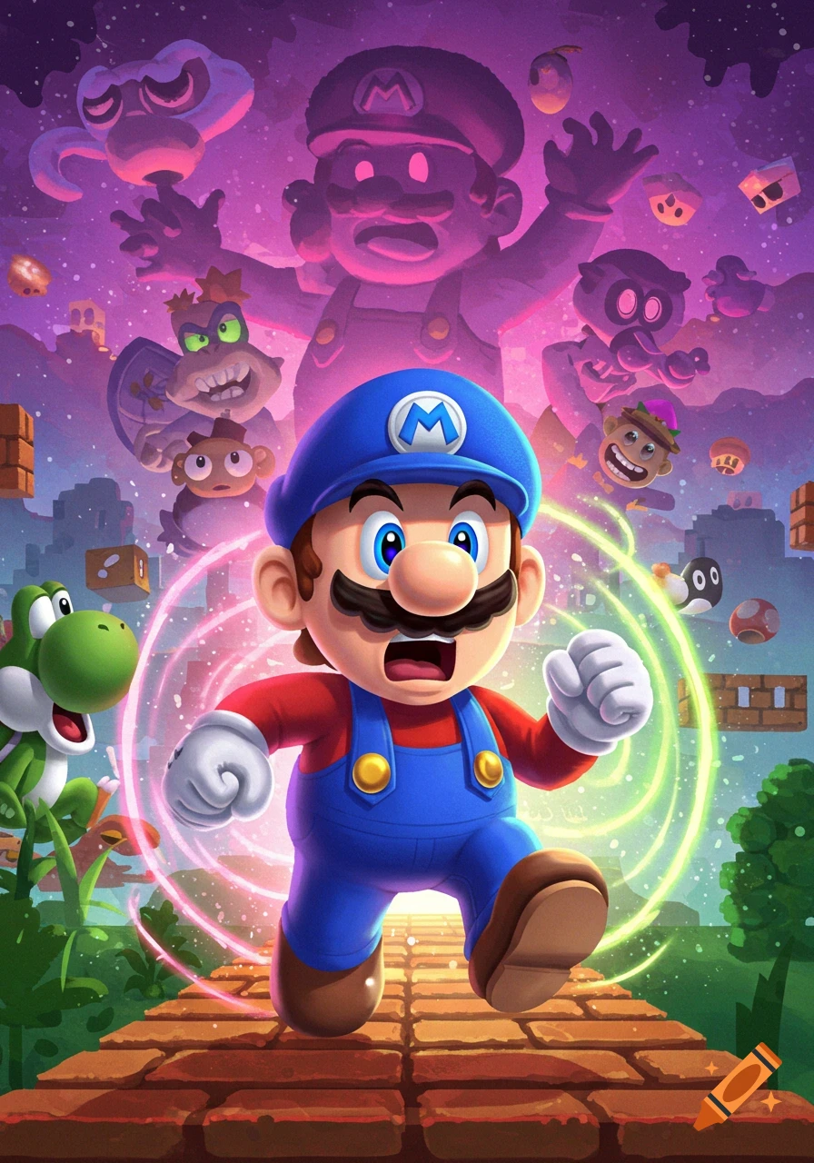 Mario carrying a football and Luigi running across a Super Bowl LX ...