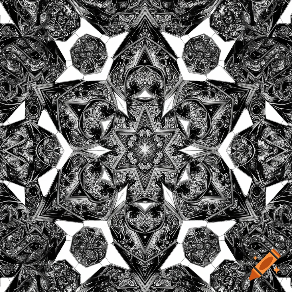 A repeating black and white geometric pattern with concentric circles ...