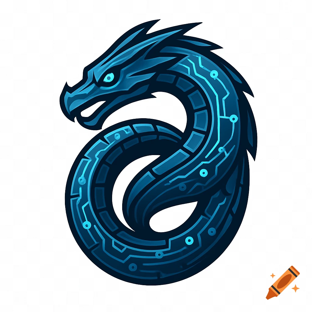 Minimalist black and white logo with a dragon and shield containing the ...