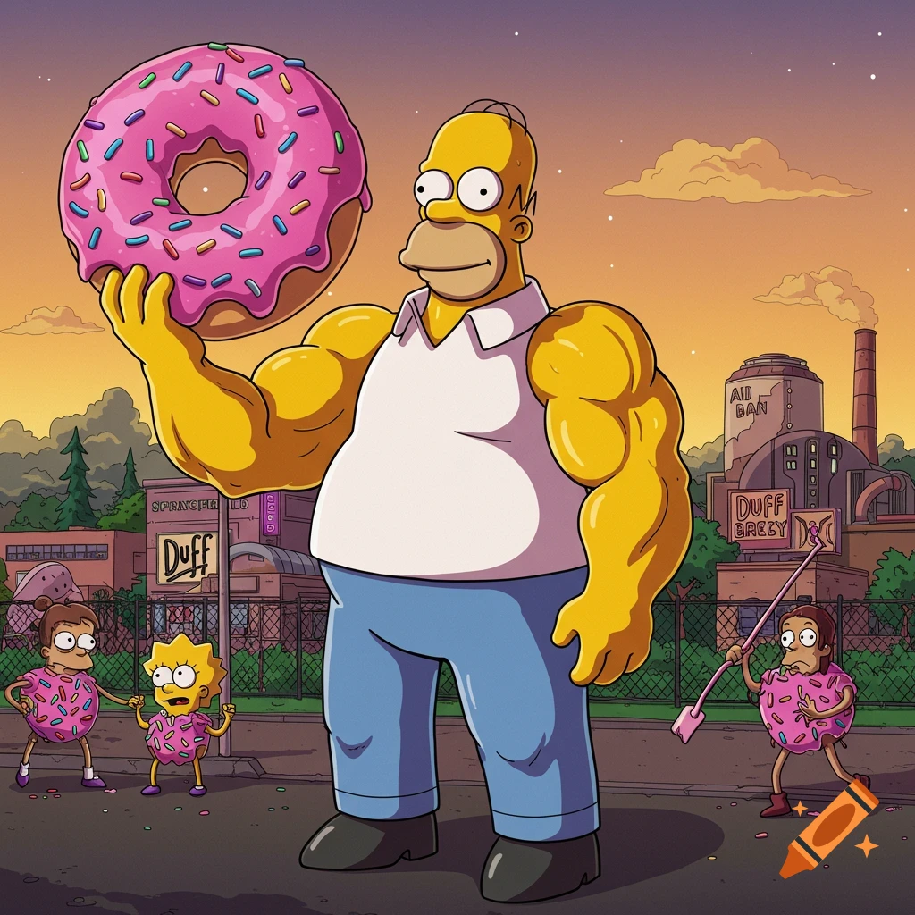 The Simpsons family stands in a dystopian, polluted Springfield with ...