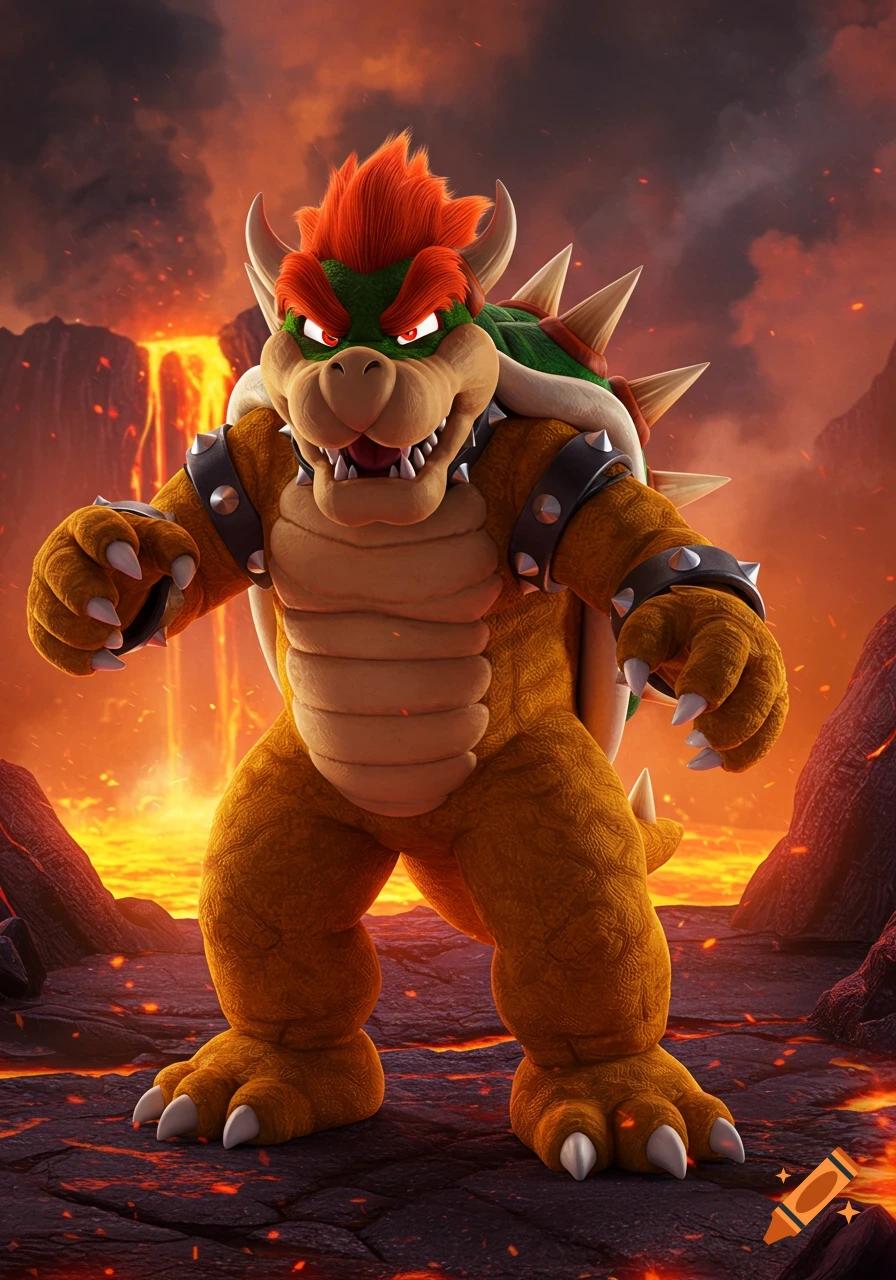 Nick Wilde from Zootopia stands in a forest, facing a menacing Bowser ...