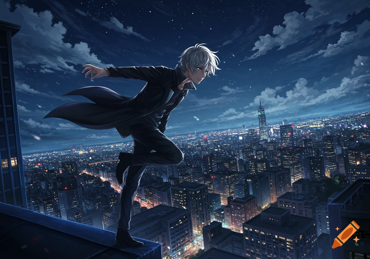 An anime character resembling Light Yagami from Death Note stands on a ...