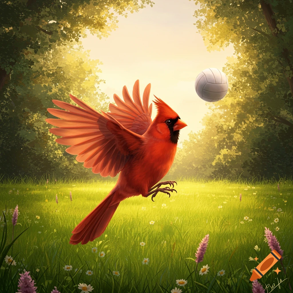 A vibrant red cardinal bird perches on a bare branch amidst a beautiful ...