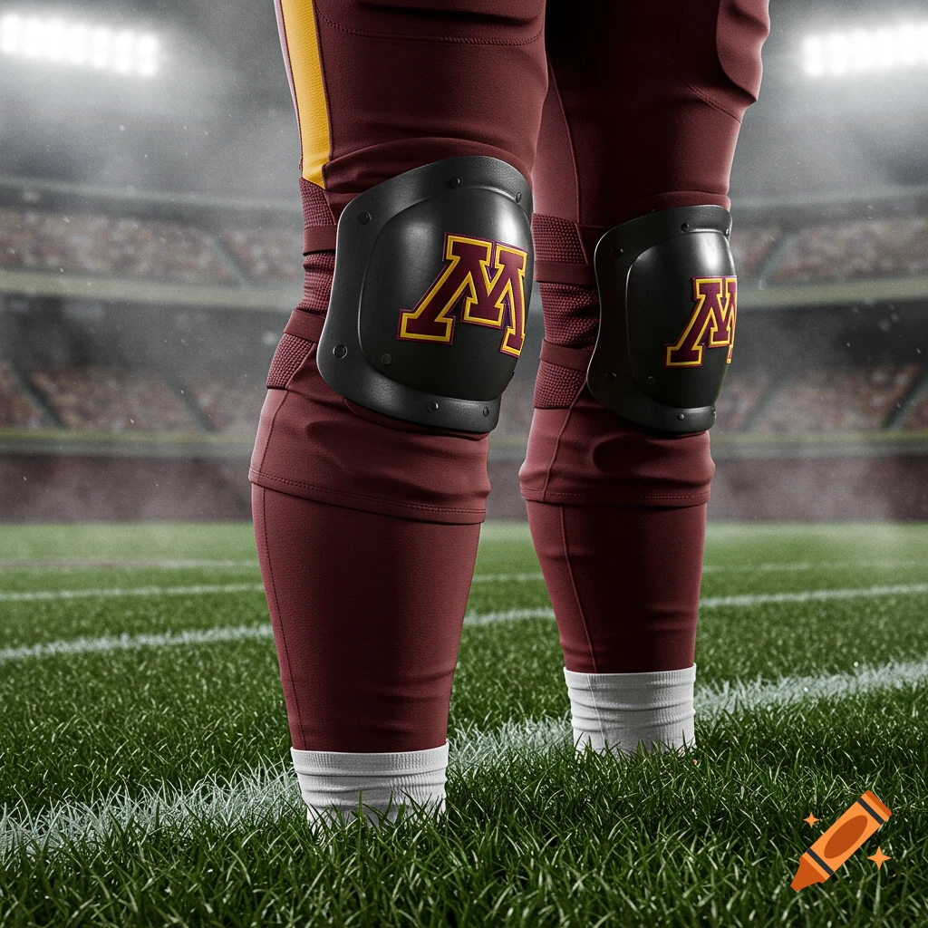 Close-up of a football player's legs in maroon uniform and black knee ...