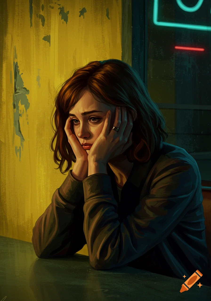 A digitally painted portrait of a young girl with tears streaming down ...